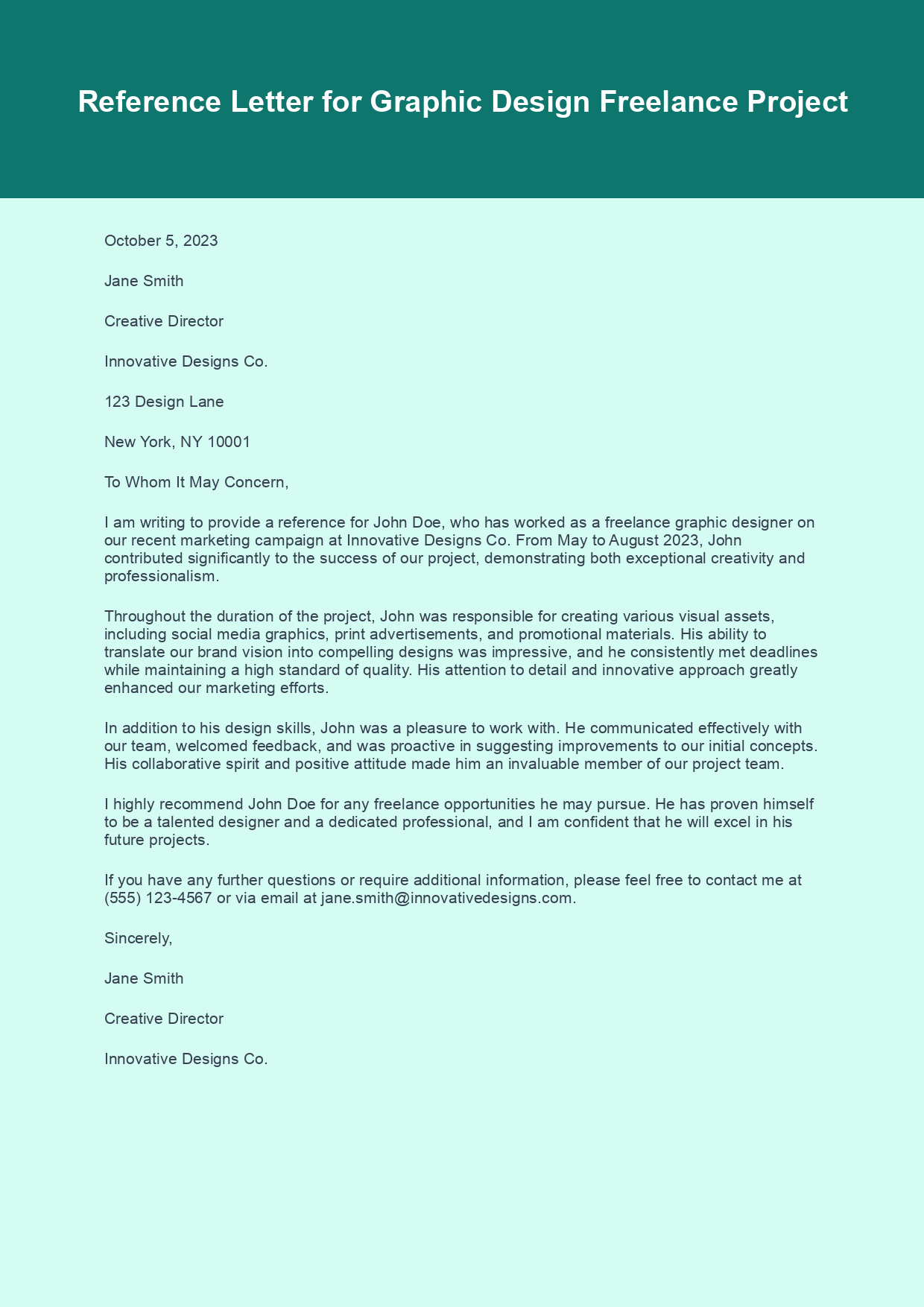 15 Reference Letter for Freelance Project Examples - Sample Formats ...