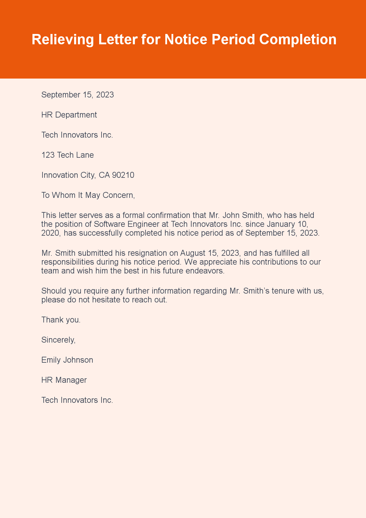Relieving Letter for Notice Period Completion - Examples, How to Write ...
