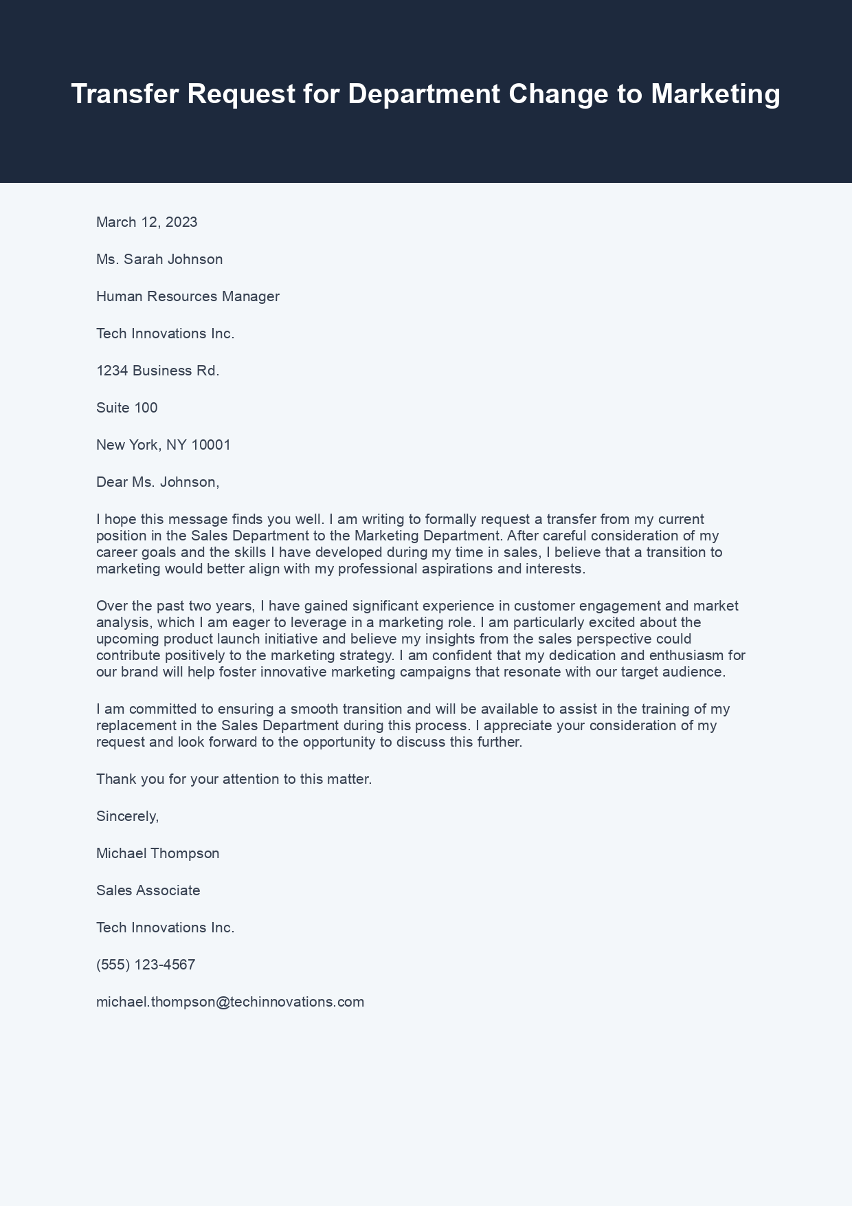 Transfer Letter for Department Change - Examples, How to Write & Tips